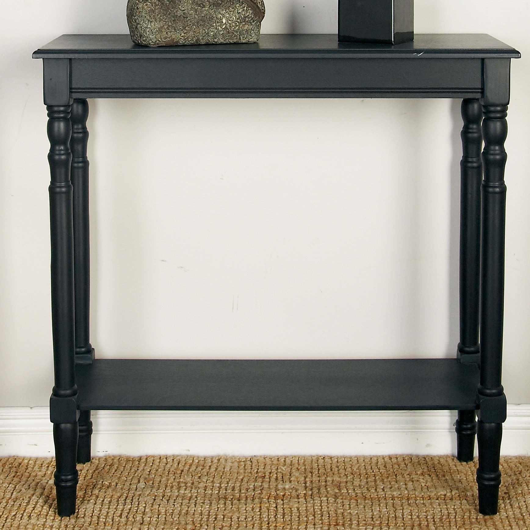 Charlton Home® Minneiska Wood Slim Turned 1 Shelf Black Console Table ...