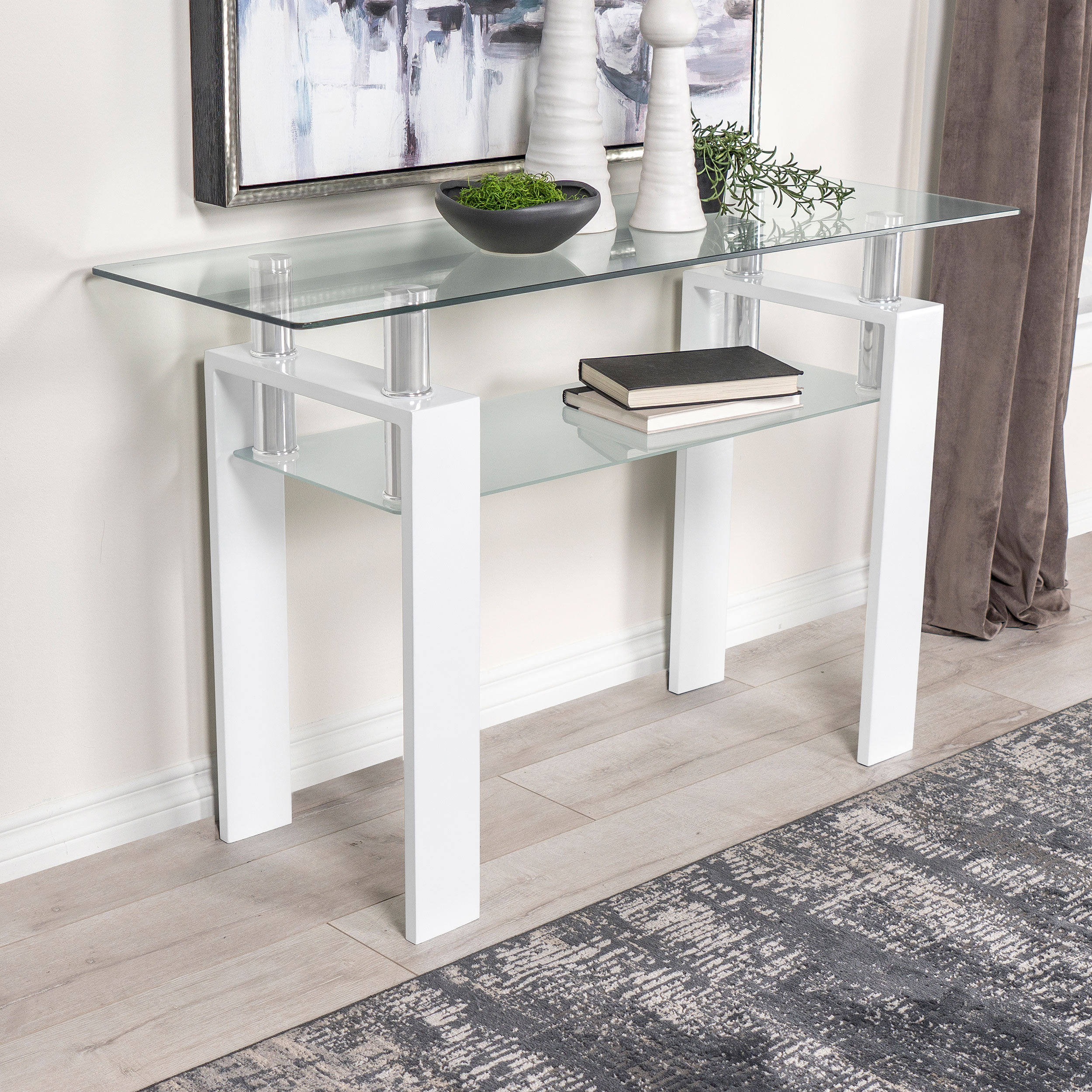 Ivy Bronx Dyer Rectangular Glass Top Entryway Sofa Console Table White ...