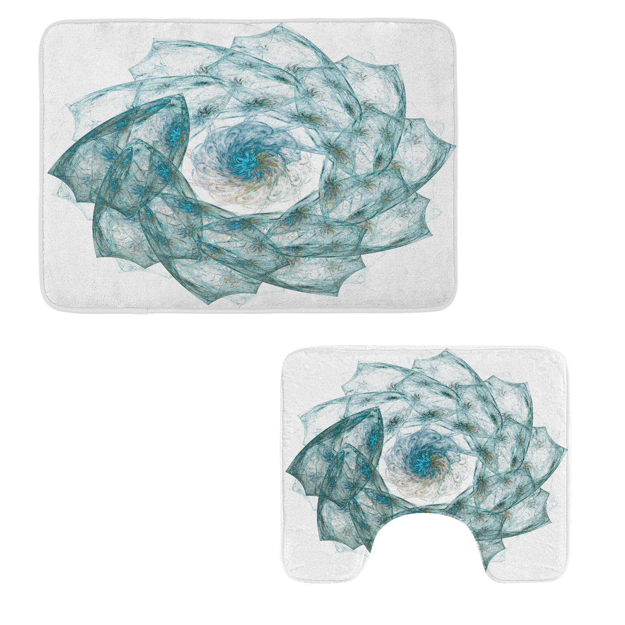 East Urban Home Teal Bathroom Rug Set 2 Pieces Rectangle & Contour Mats ...