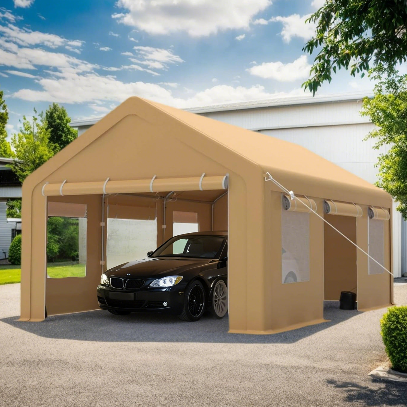 LumiParty Abri d'auto portatif robuste, structure en acier galvanisé ...