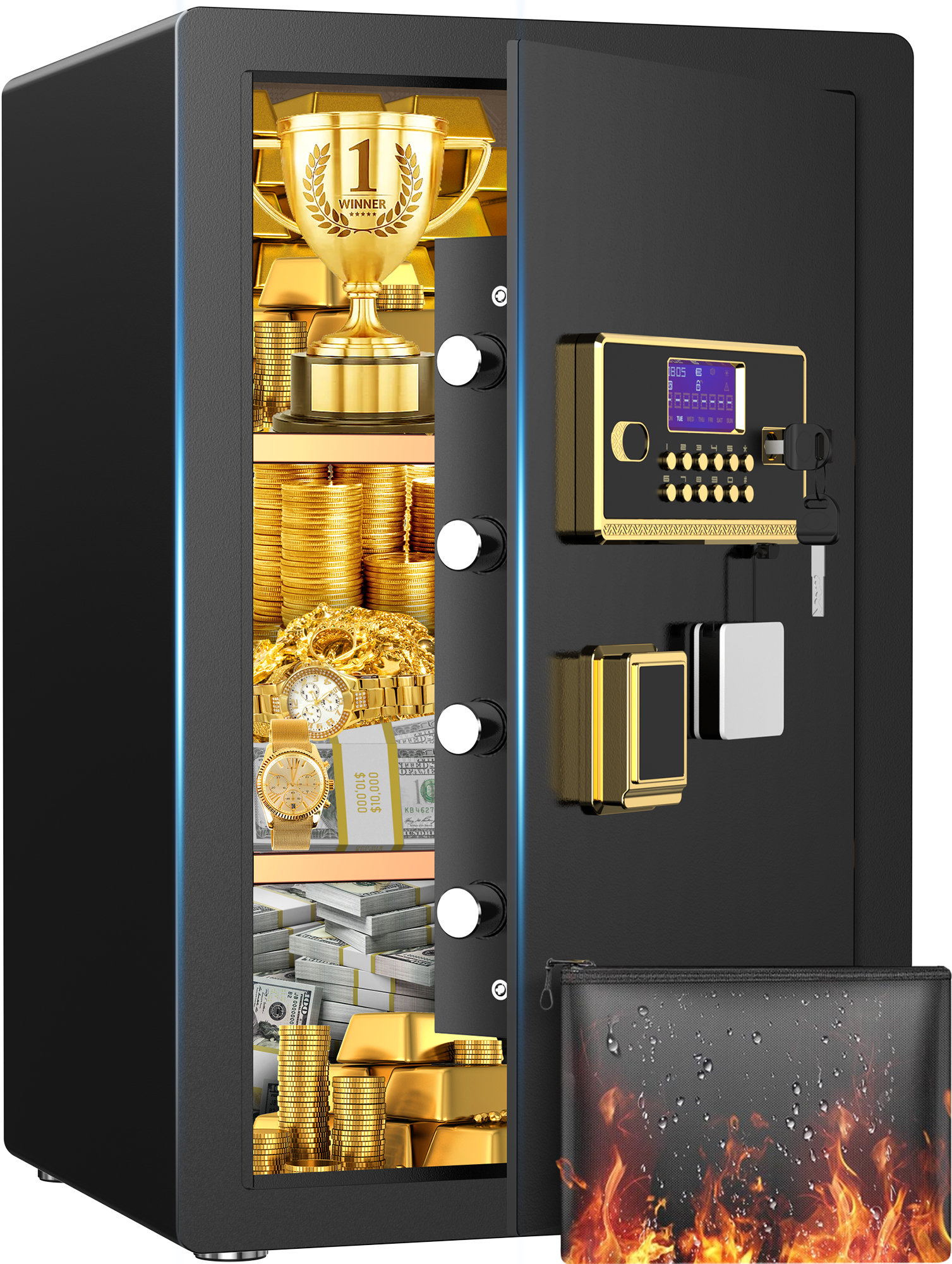 Besafety 5.55 Cuft Large Safe Box, Digital Keypad Home Safe With Fireproof Bag & Alarm System ...