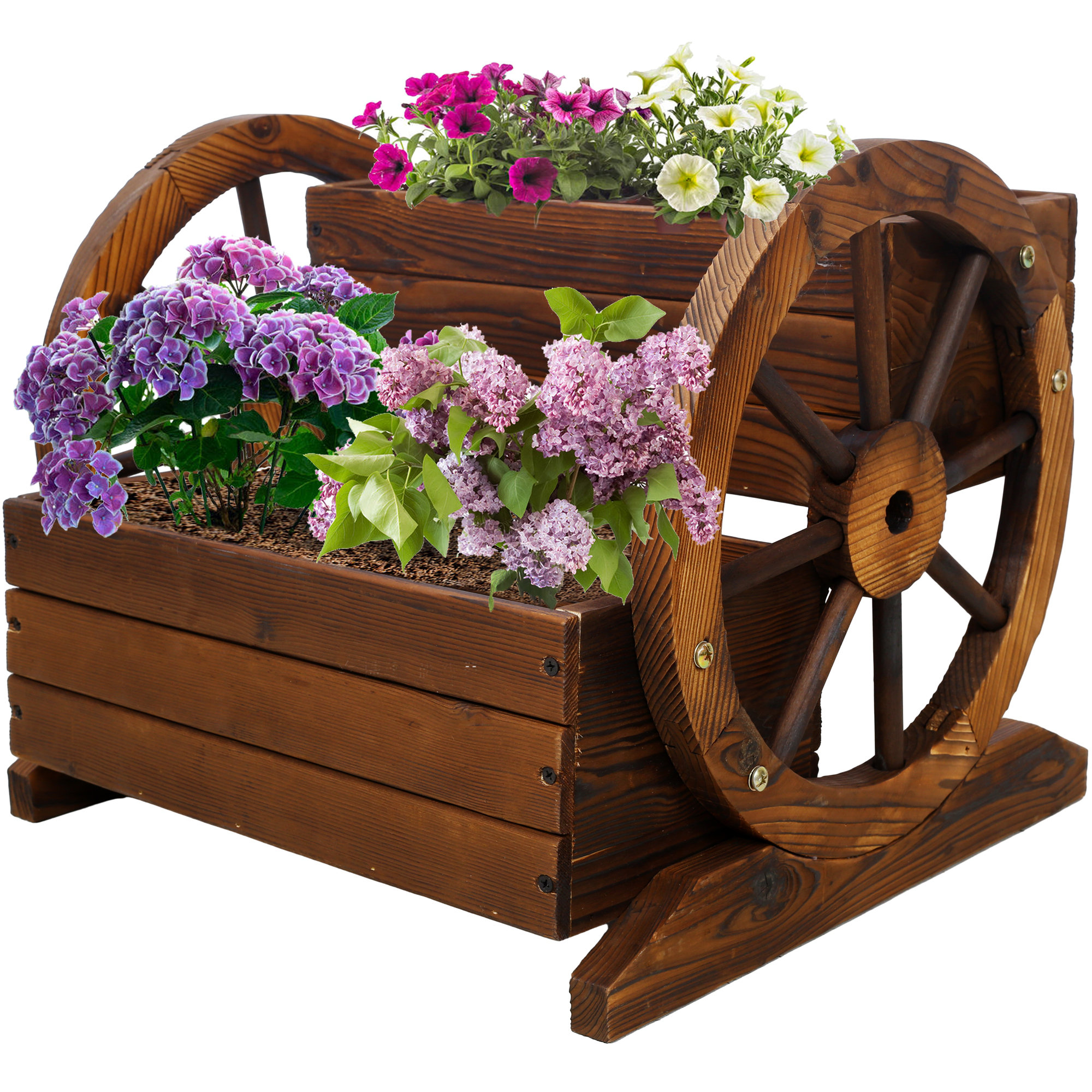 Ophelia & Co. Wooden Wagon Planter Box, Garden Planter with Wheels ...