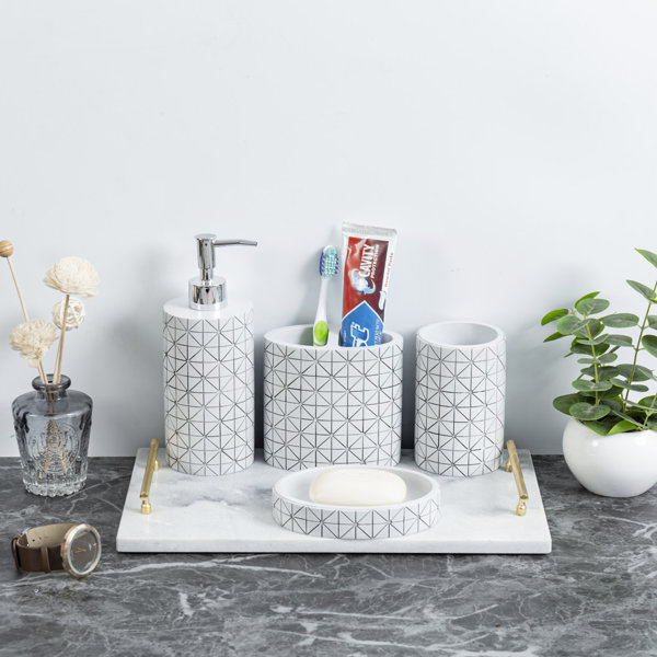 Ebern Designs Nilsen 4 Piece Bathroom Accessory Toothbrush Holder Sets ...