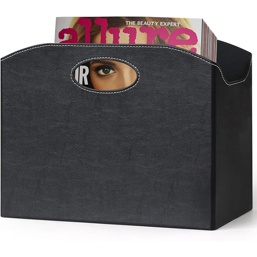 MAXAYA Magazine Holder Foldable Magazine Rack Floor PU Leather File ...