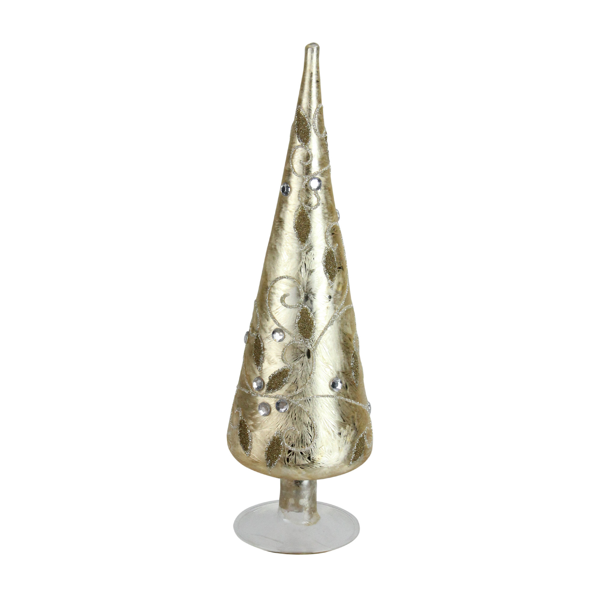 Northlight Seasonal Gold and White Glittered Glass Cone Tree Christmas ...