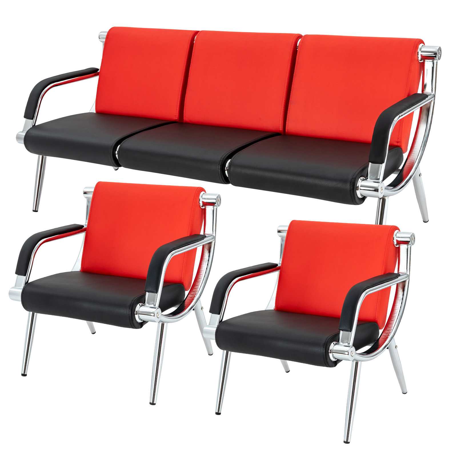 YaoTown Leather Seat Tandem Seating with Metal Frame | Wayfair