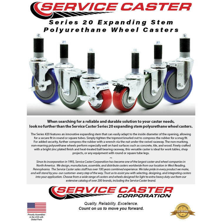 Service Caster Polyurethane Wheel Swivel Expanding Stem Caster Set ...