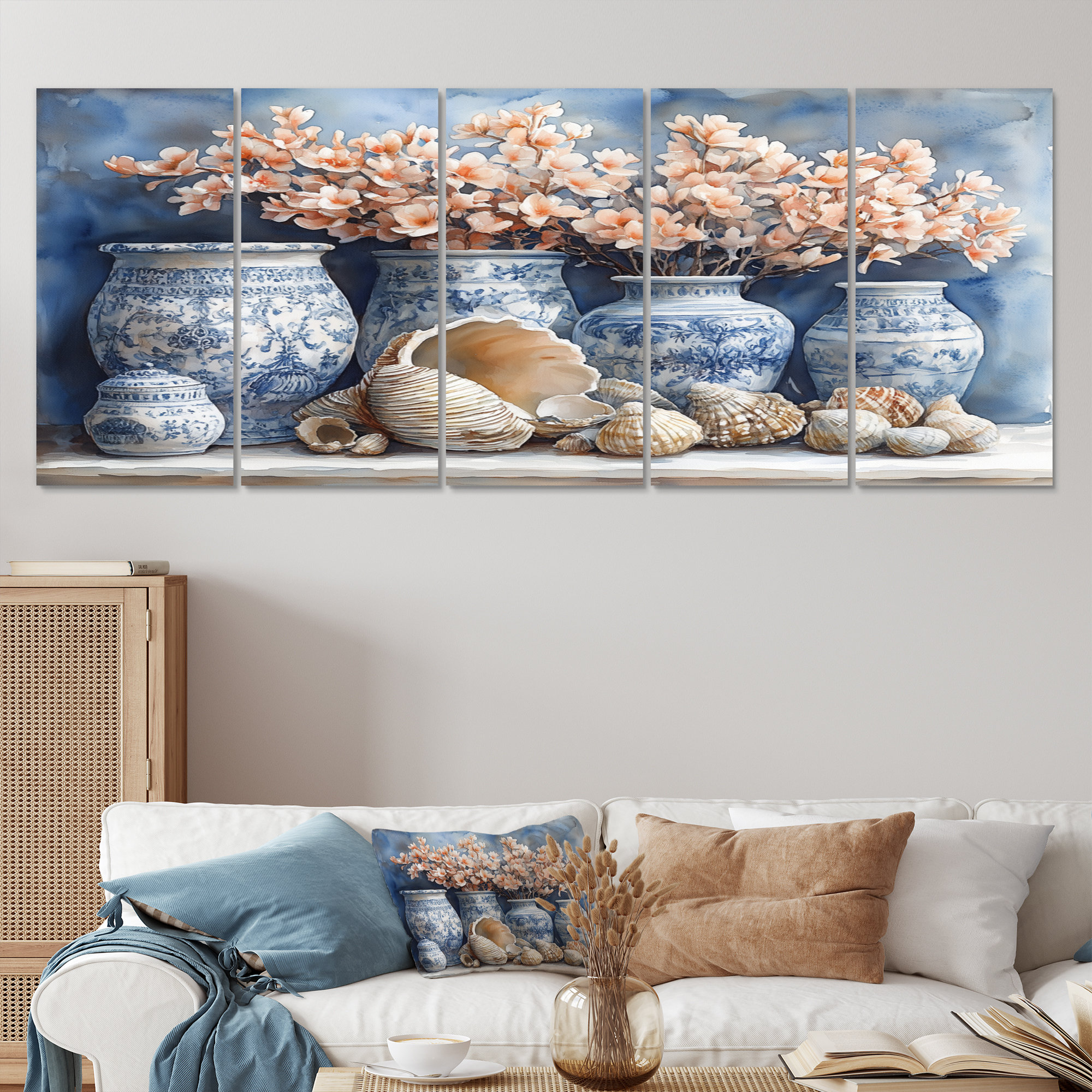 Beachcrest Home Floral Pottery In Blue And White Tones - Coastal ...