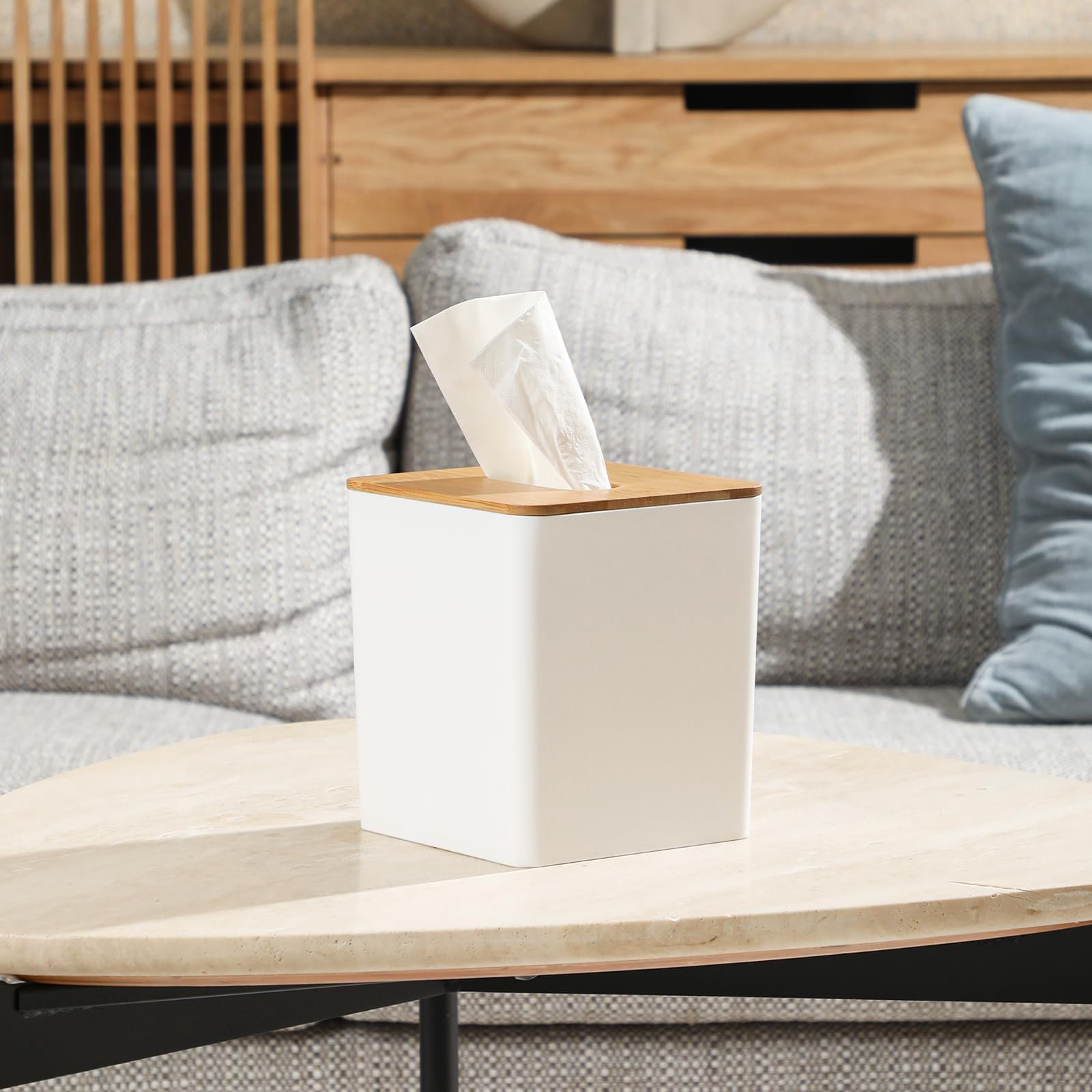 Latitude Run® Tissue Box Cover Square,Tissue Box Holder With Bamboo Lid ...