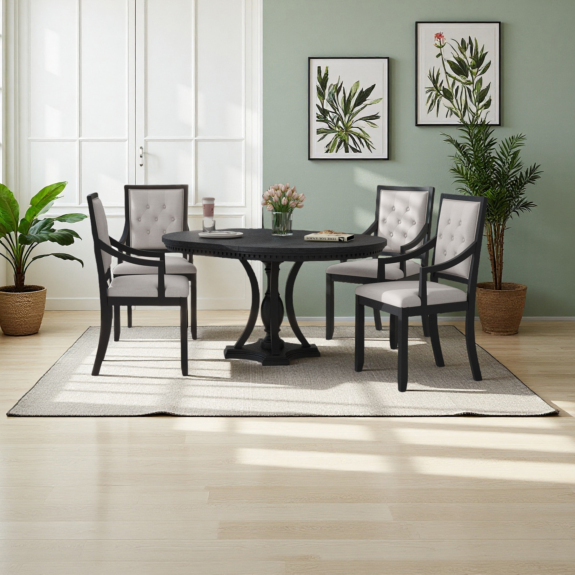 Lark Manor Retro 5-Piece Dining Set Extendable Round Table And 4 Chairs ...