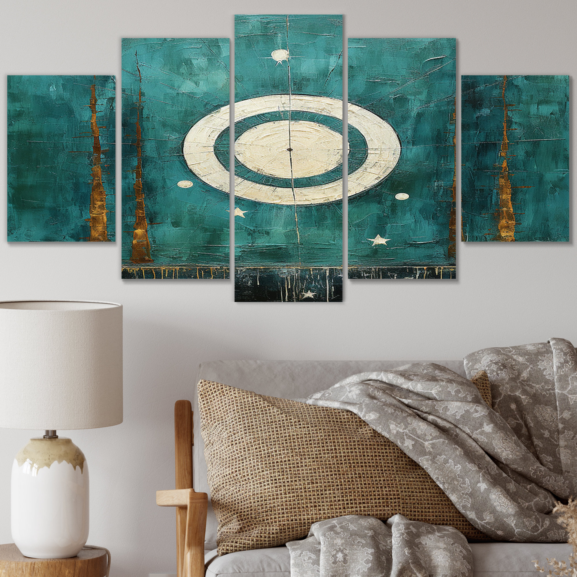 Wrought Studio™ Abstract Moon On Retro Teal I - Transitional Wall Art ...