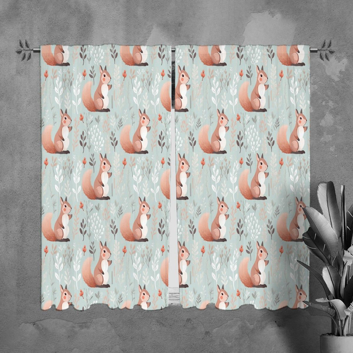 Rosalind Wheeler Squirrel Window Curtains Animals Blue Drapes | Wayfair