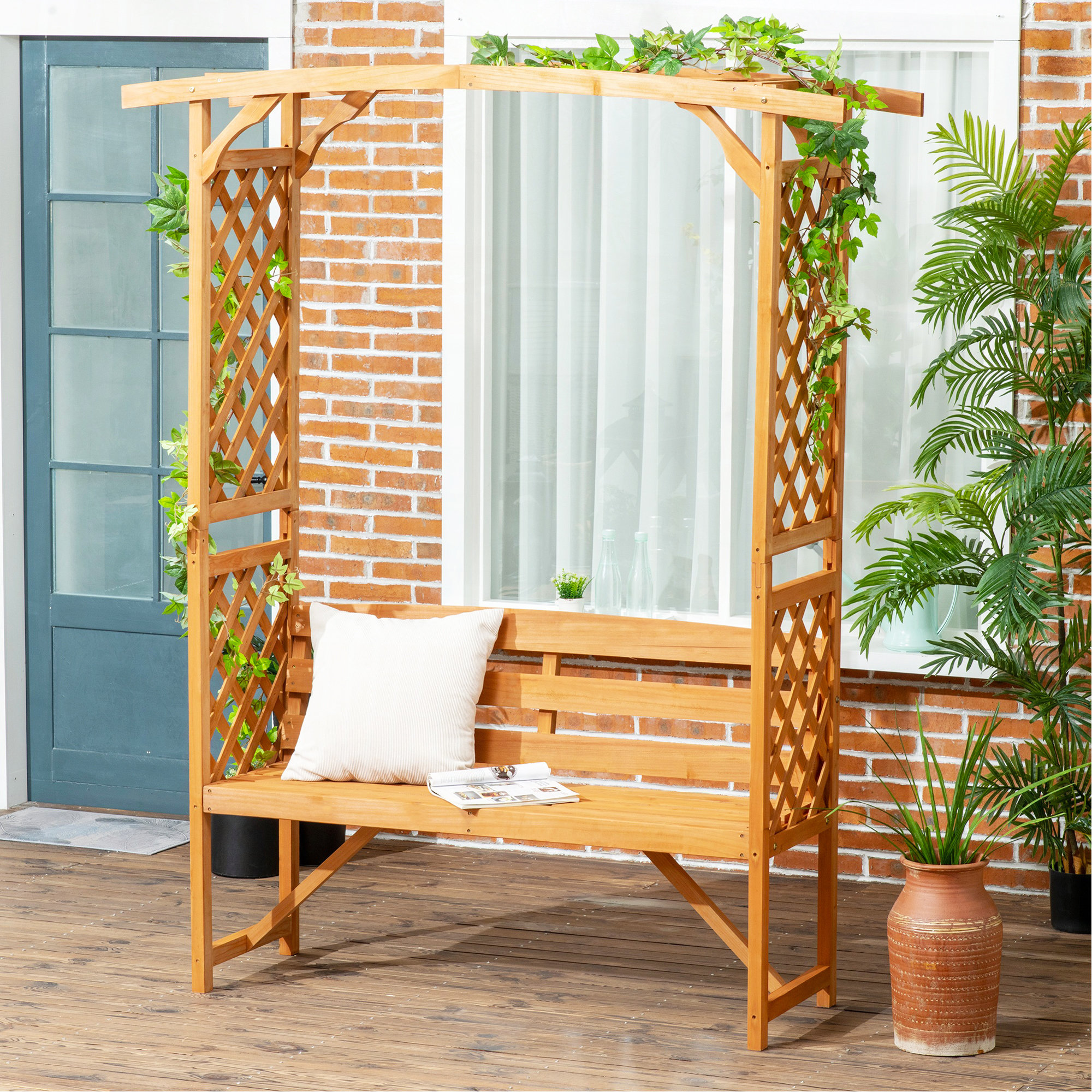 August Grove® Patio Garden Bench Arbor Arch With Pergola And 2 ...