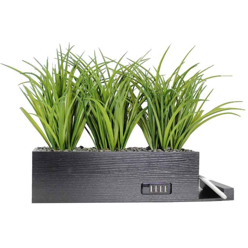 Primrue 19" Decorative USB Charging Plant Grass Succulent in Planter ...