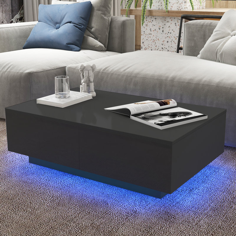 Ivy Bronx Gatewood Modern Coffee Table with RGB LED Lights & 4 Drawers ...