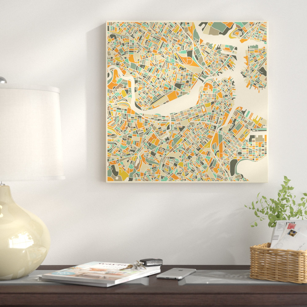 East Urban Home 'Abstract City Map of Boston' Graphic Art on Wrapped ...