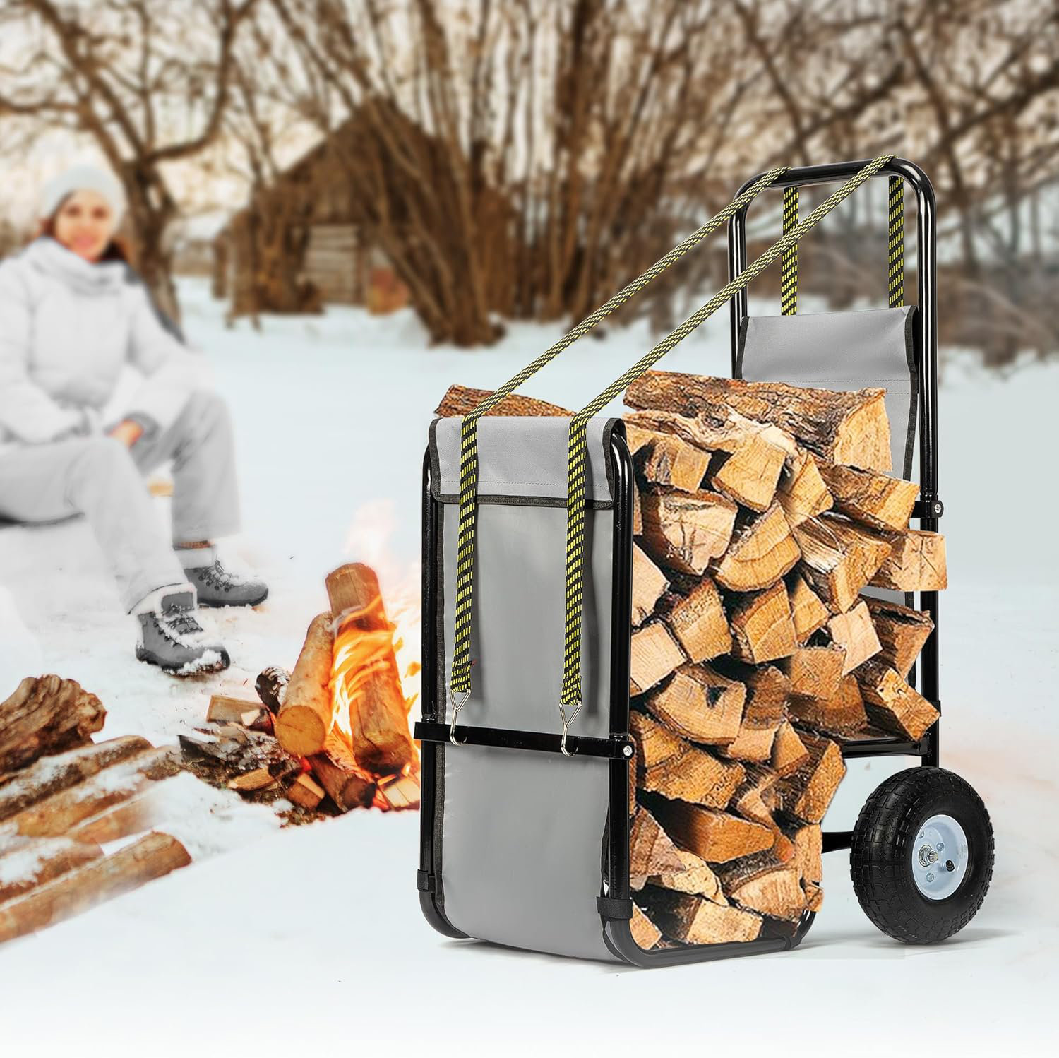 Arlmont & Co. 250 Lb. Heavy Duty Steel Firewood Log Cart Carrier | Wayfair