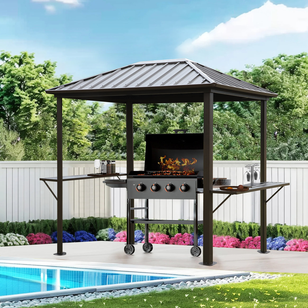 Lipoton Grill Hardtop Gazebo 6X8 FT- Outdoor Metal Hard Top Gazebo ...