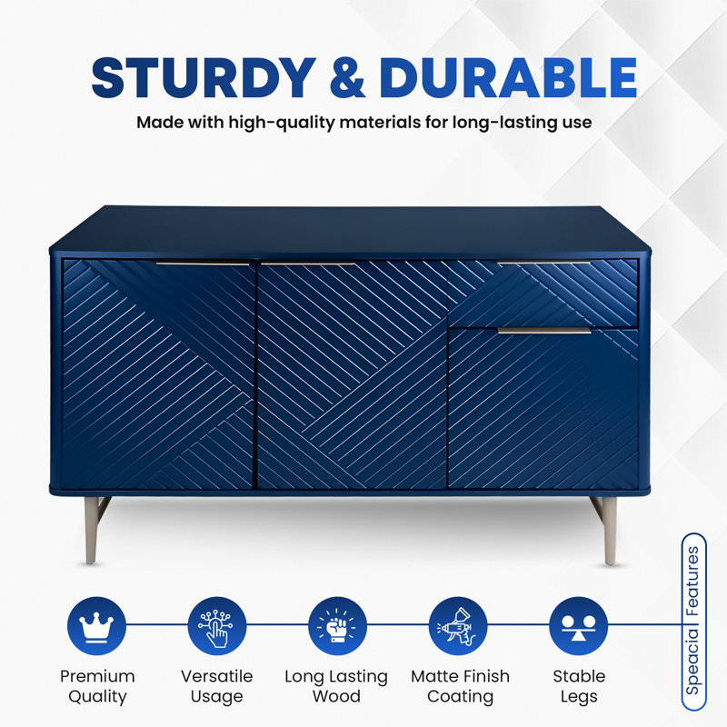 Mercer41 Modern Sideboard Buffet Cabinet With Storage, 47'' Navy Blue ...