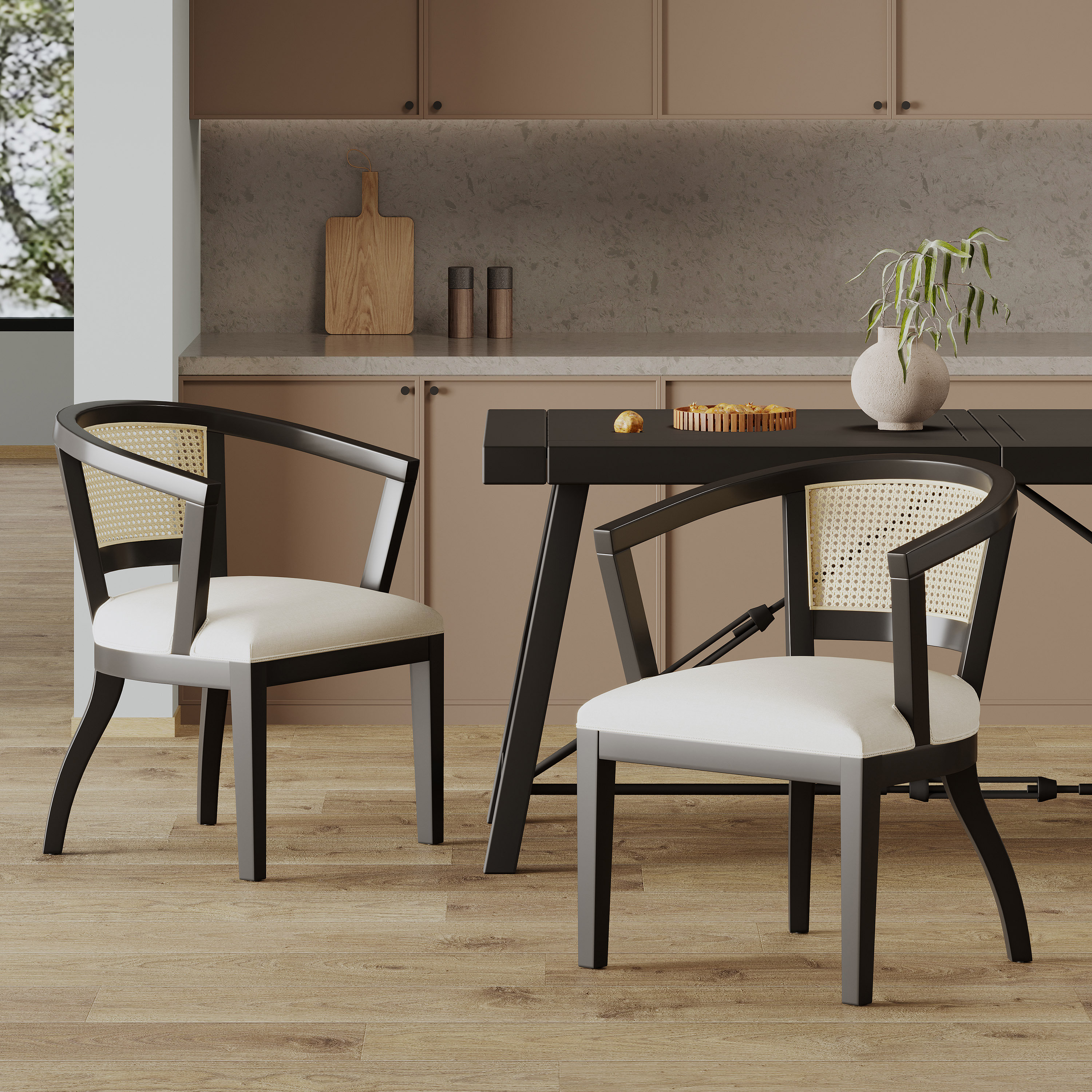 Birch Lane™ Chaises de salle à manger en velours Ashia, bois d'hévéa et ...