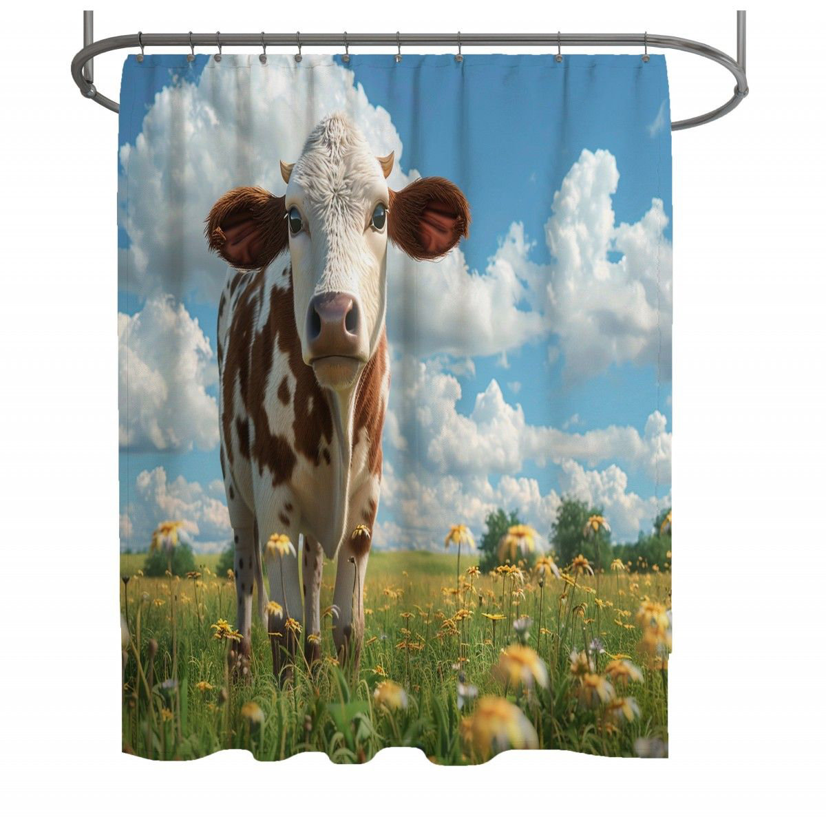 VisionDecor 12133_Curious cow Shower Curtain - Farm animal Bathroom ...