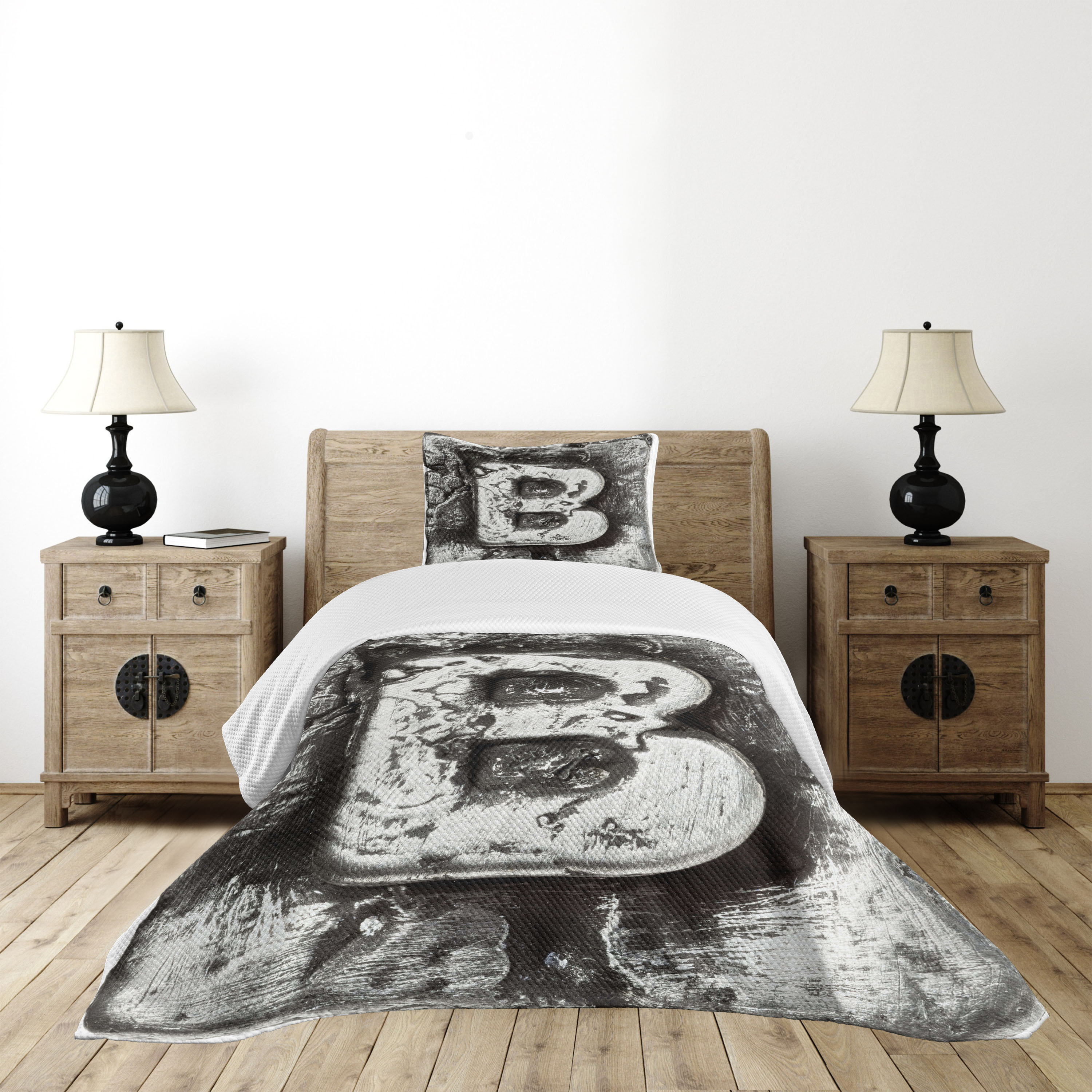 Ambesonne Letter B Bedspread Aged B Cracks Effect Grey Grey | Wayfair