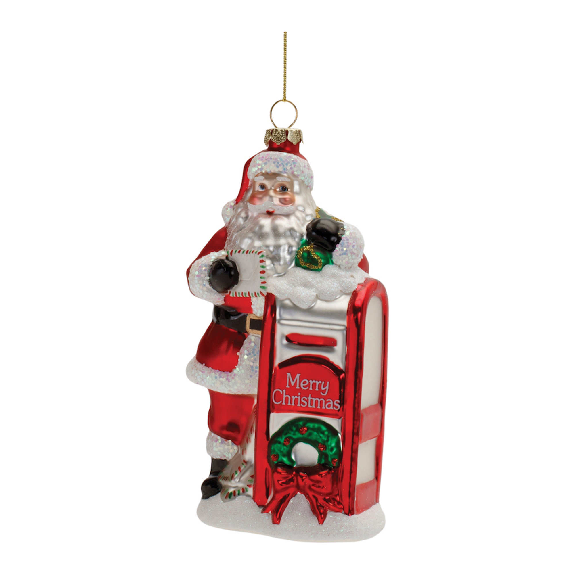 The Holiday Aisle® Glittered Glass Santa Mailbox Ornament (Set of 6 ...