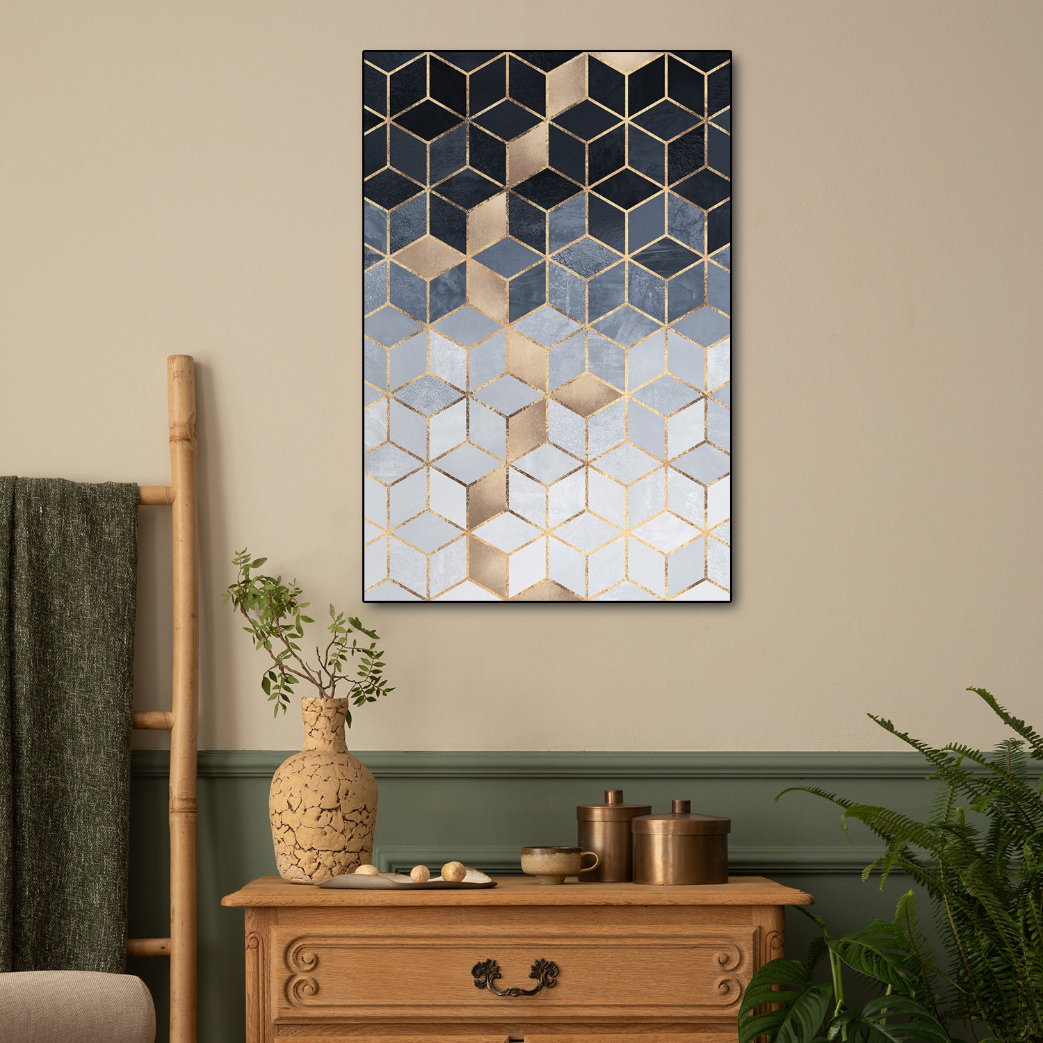 Ivy Bronx Steelpix Metal Canvas - Soft Blue Gradient Cubes, Rectangular ...