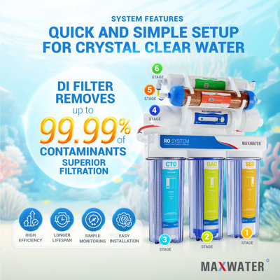 Max Water Water Filtration System for Aquarium 6 Stage 100 GPD (Gallon ...