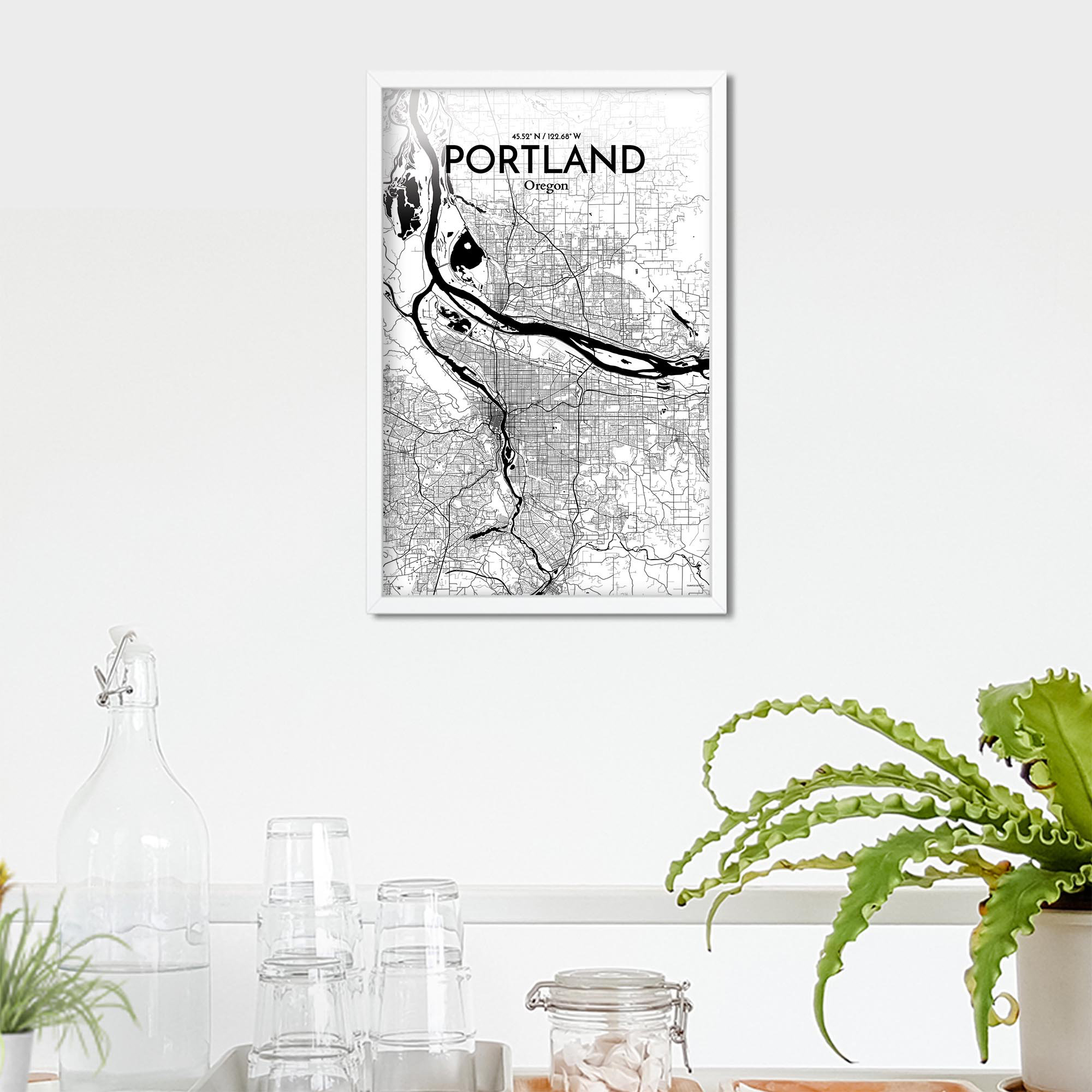 OurPoster.com 'Portland City Map' Graphic Art Print Poster in Ink | Wayfair