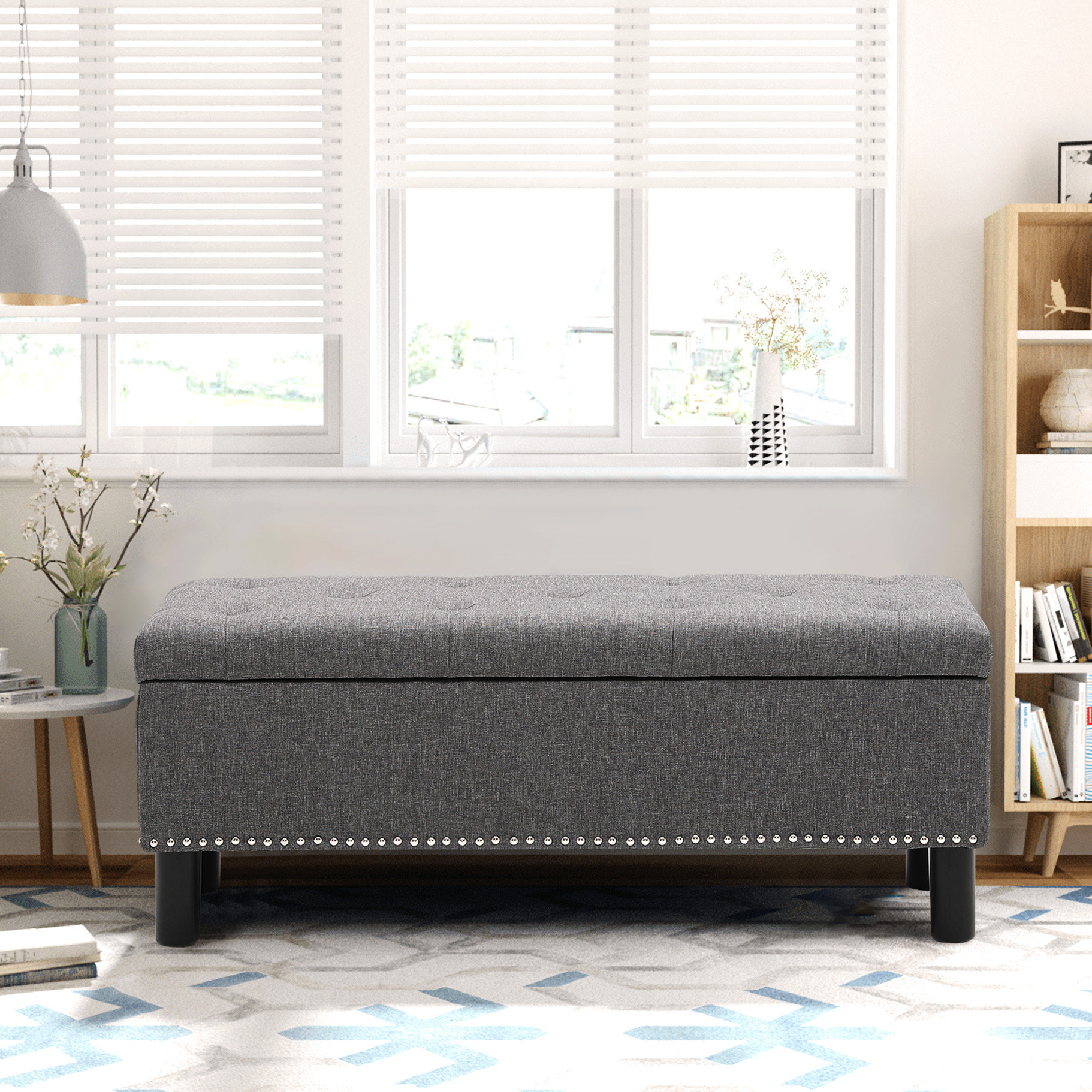 Red Barrel Studio® Modern Dark Grey Linen Storage Bench, Button ...