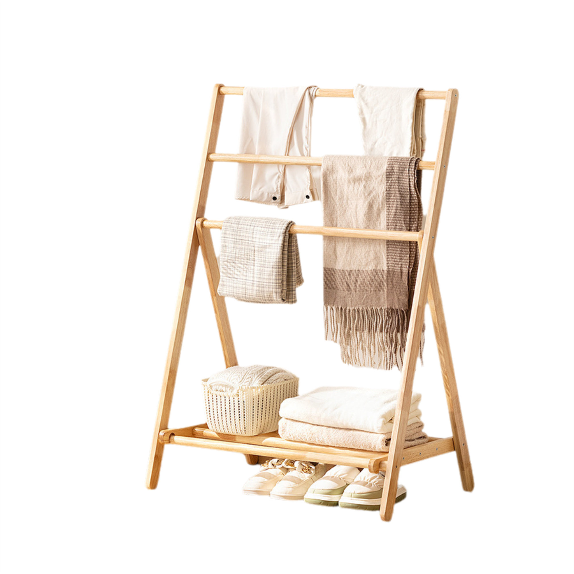George Oliver Solid Wooden Clothes Rack Floor Hanging Clothes Rack ...