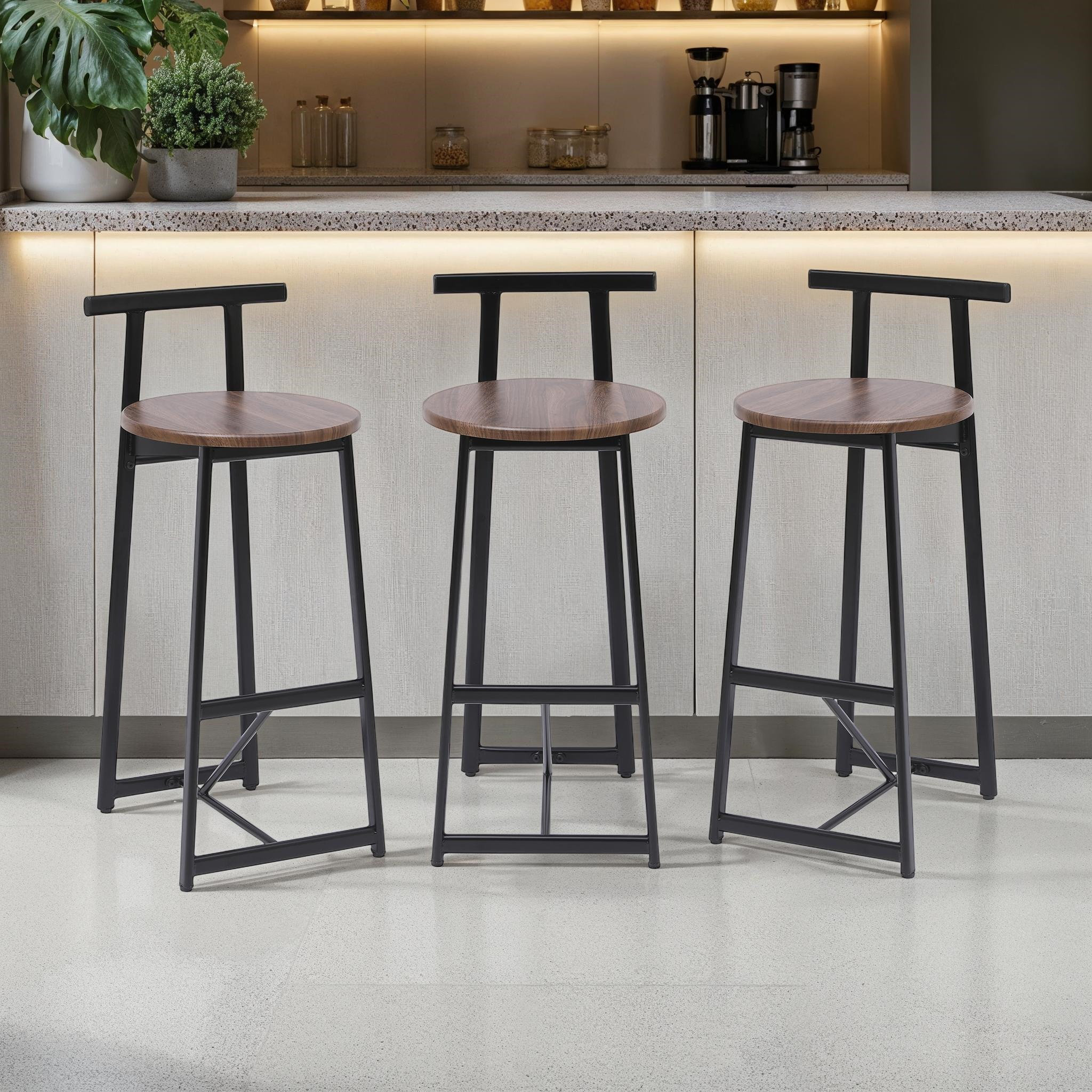 17 Stories Bar Stool Set of 3 Counter Height Barstools with Back ...