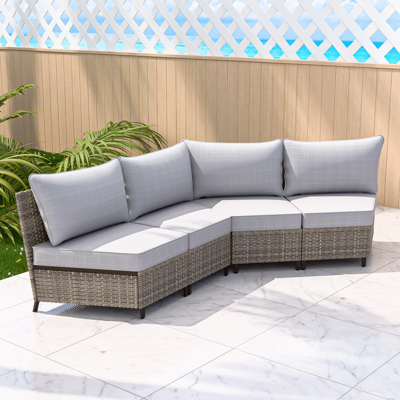 Latitude Run® Patio Brown Wicker 4-Person Sectional Sofa Seating Group ...