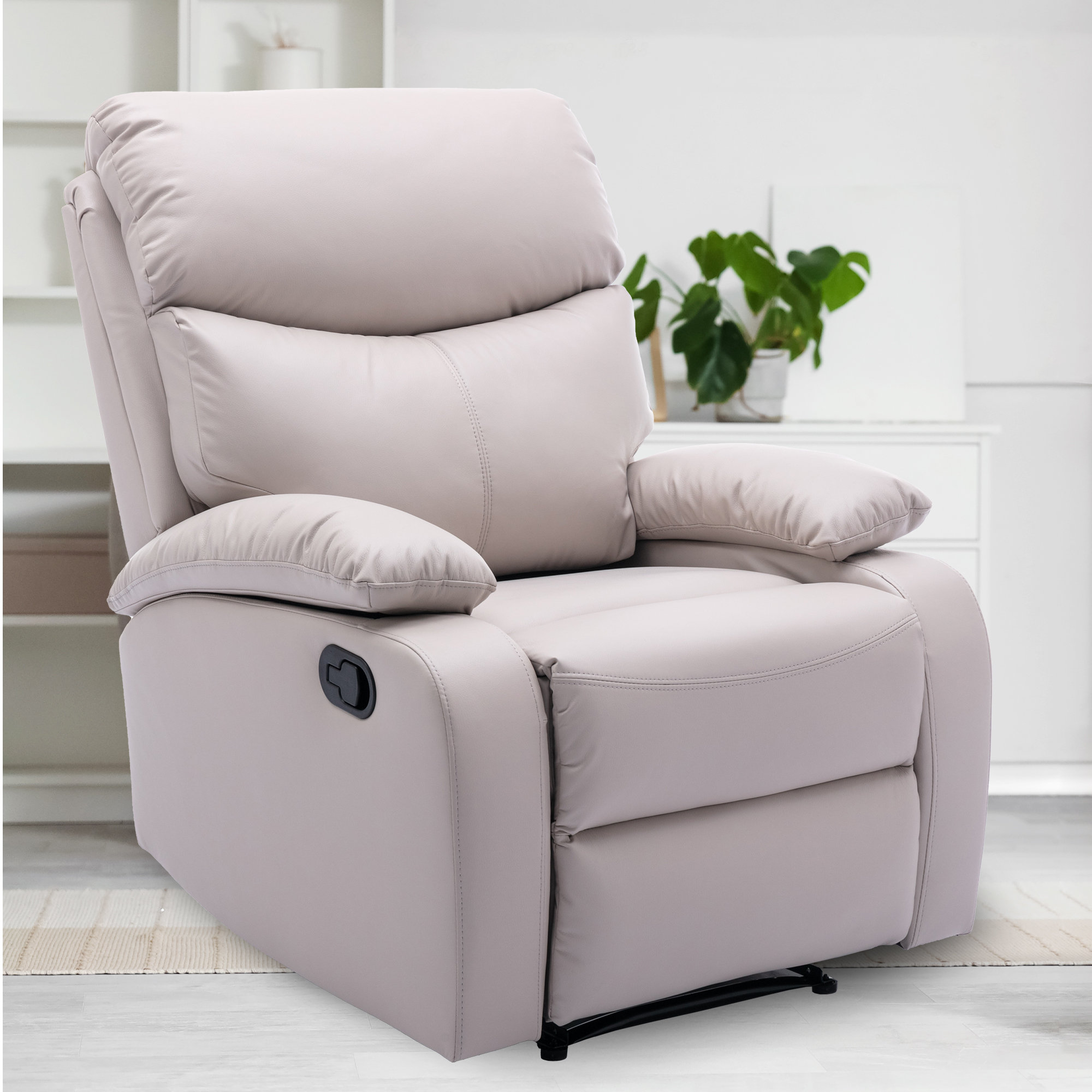 Ebern Designs Basic Recliner Chair Tech leather with Footrest,Manual ...