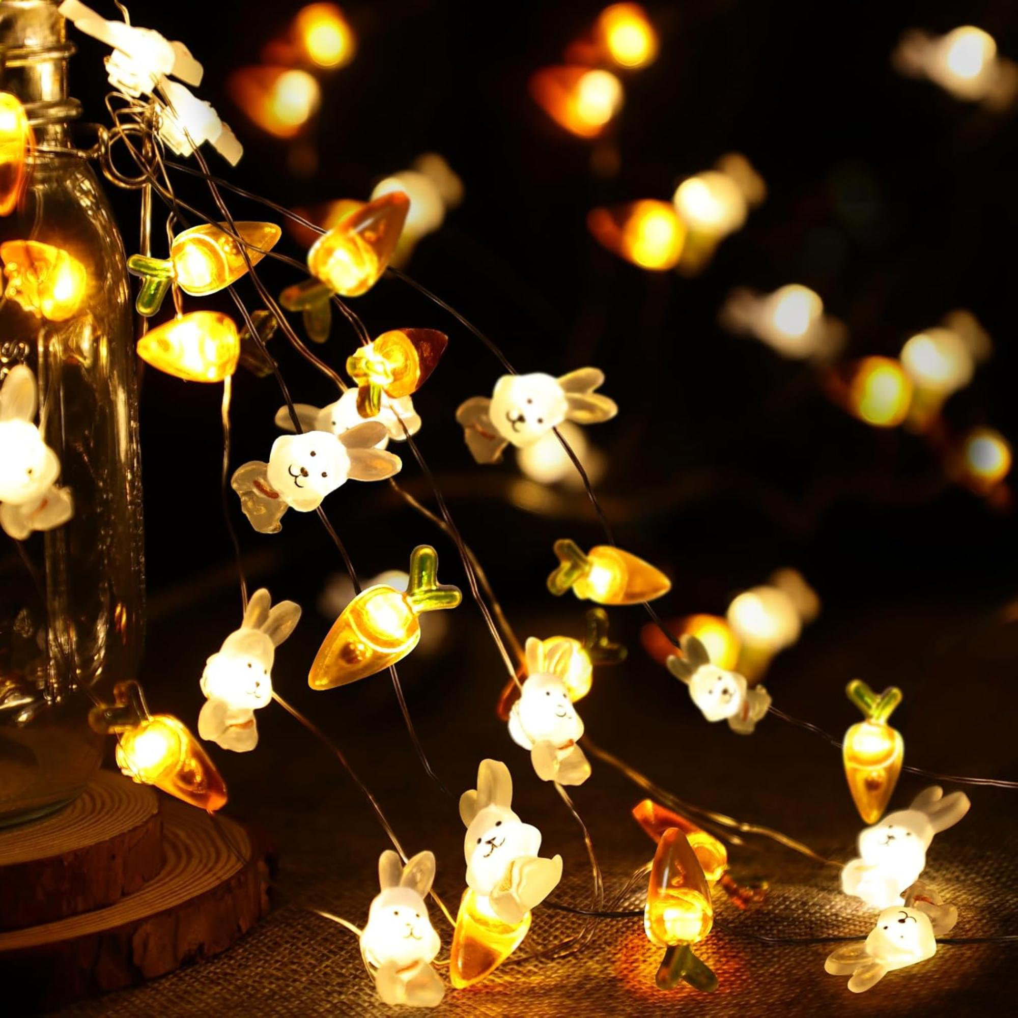The Holiday Aisle® Easter Decorations Lights Bunny Carrot String Lights Battery Operated, Easter ...