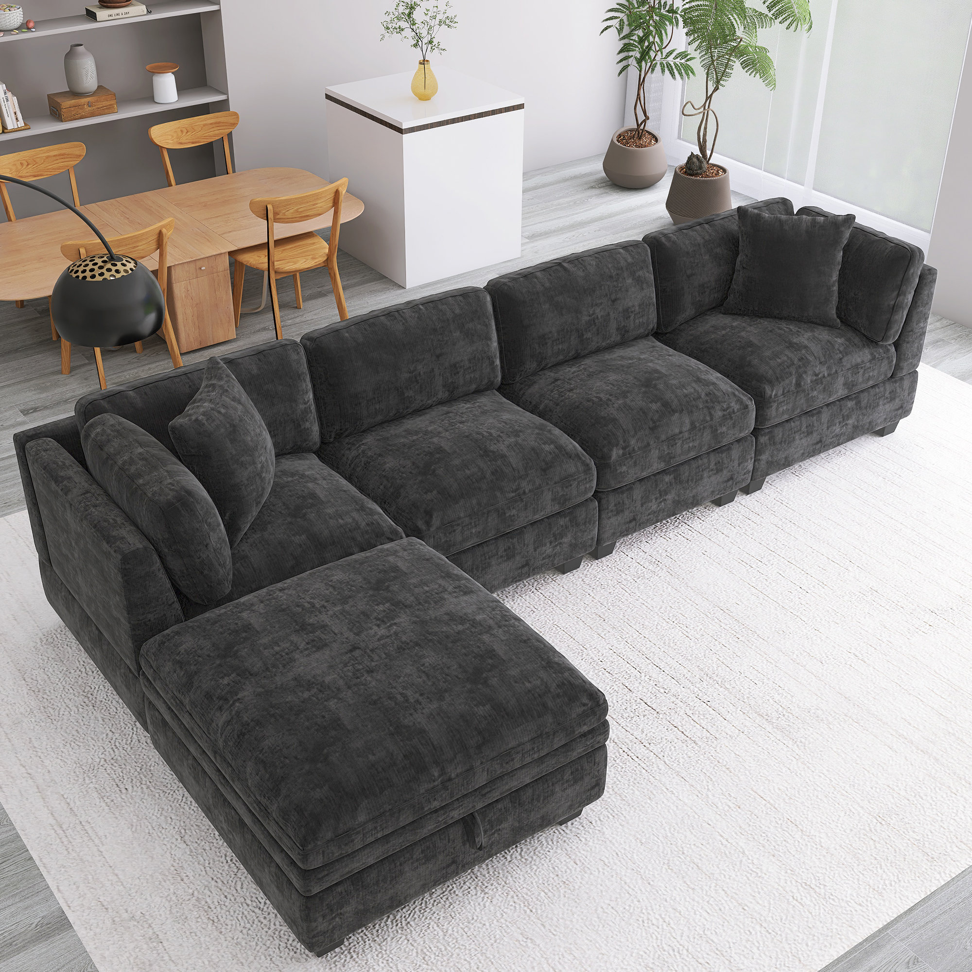 JimsMaison Upholstered Modular Sofa With Removable Storage Ottoman ...