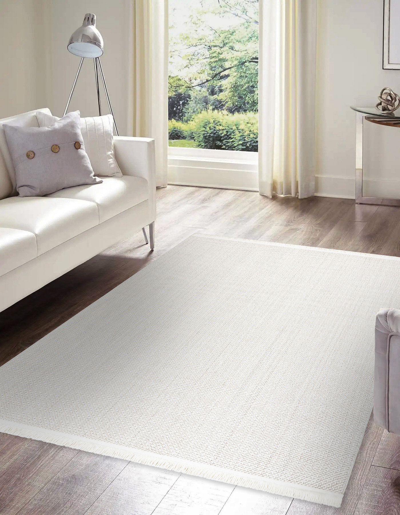 Latitude Run Beata Solid Colour Flat Woven Flatweave White Area Rug ...
