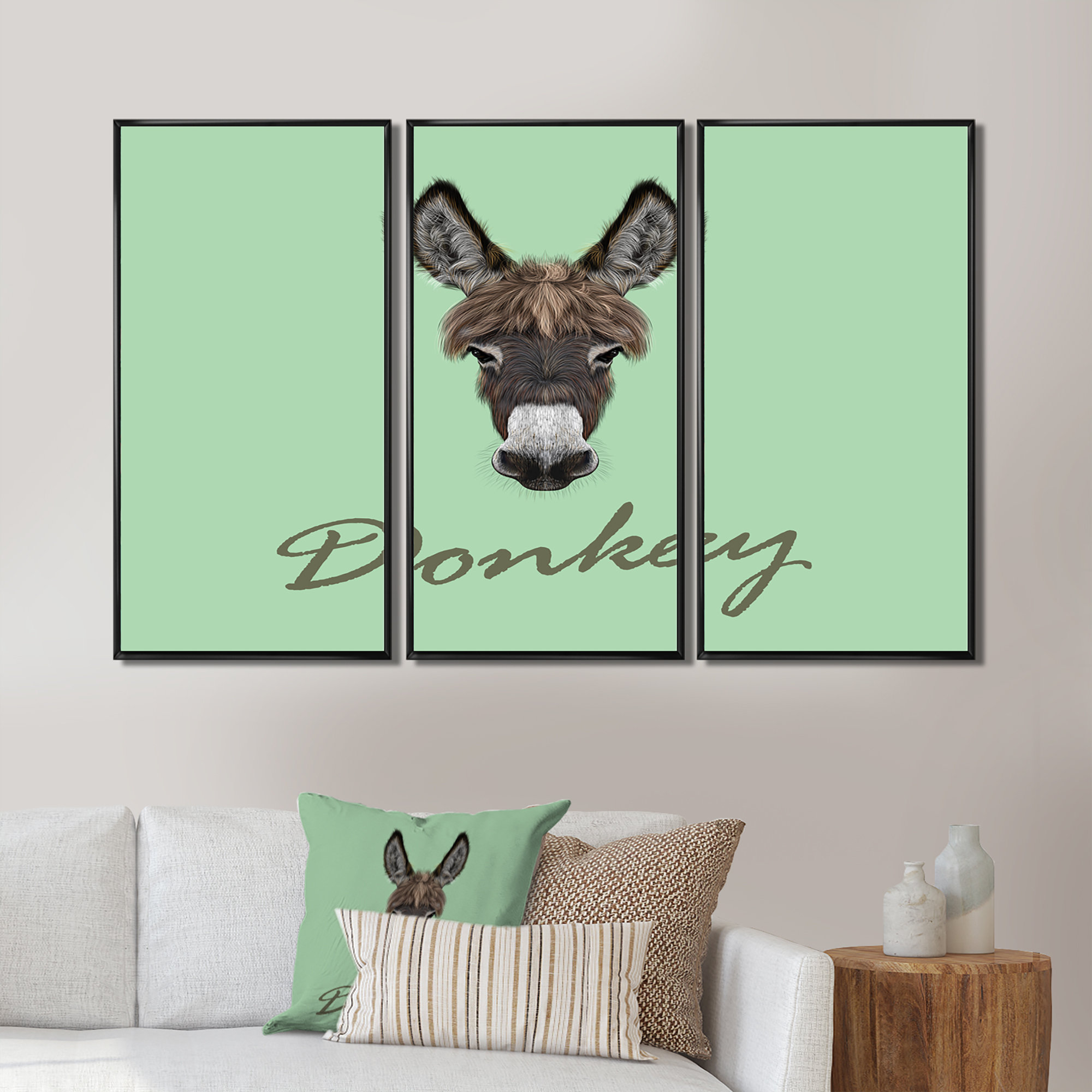 Rosalind Wheeler Farm Donkey Portrait I - 3 Piece Graphic Art on Canvas ...