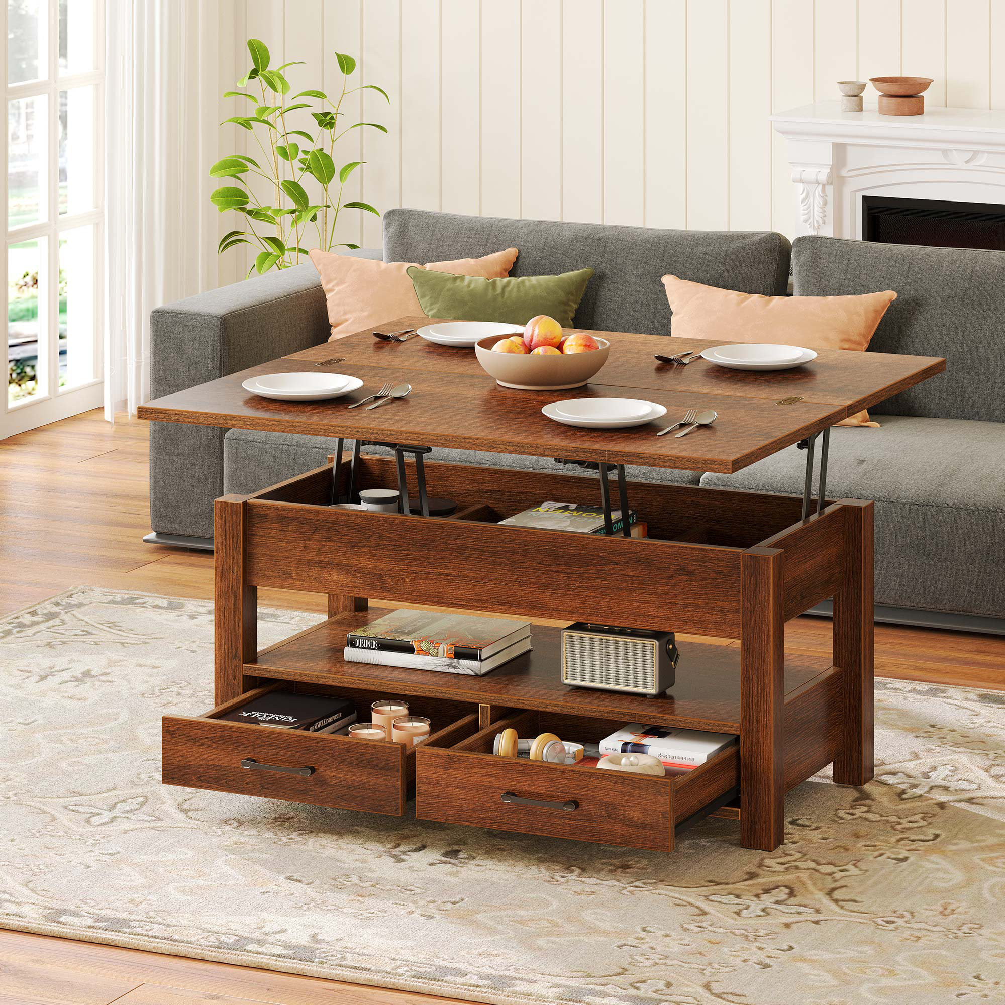 Ebern Designs Lift Top Coffee Table with Hidden Storage, Multi-Function ...