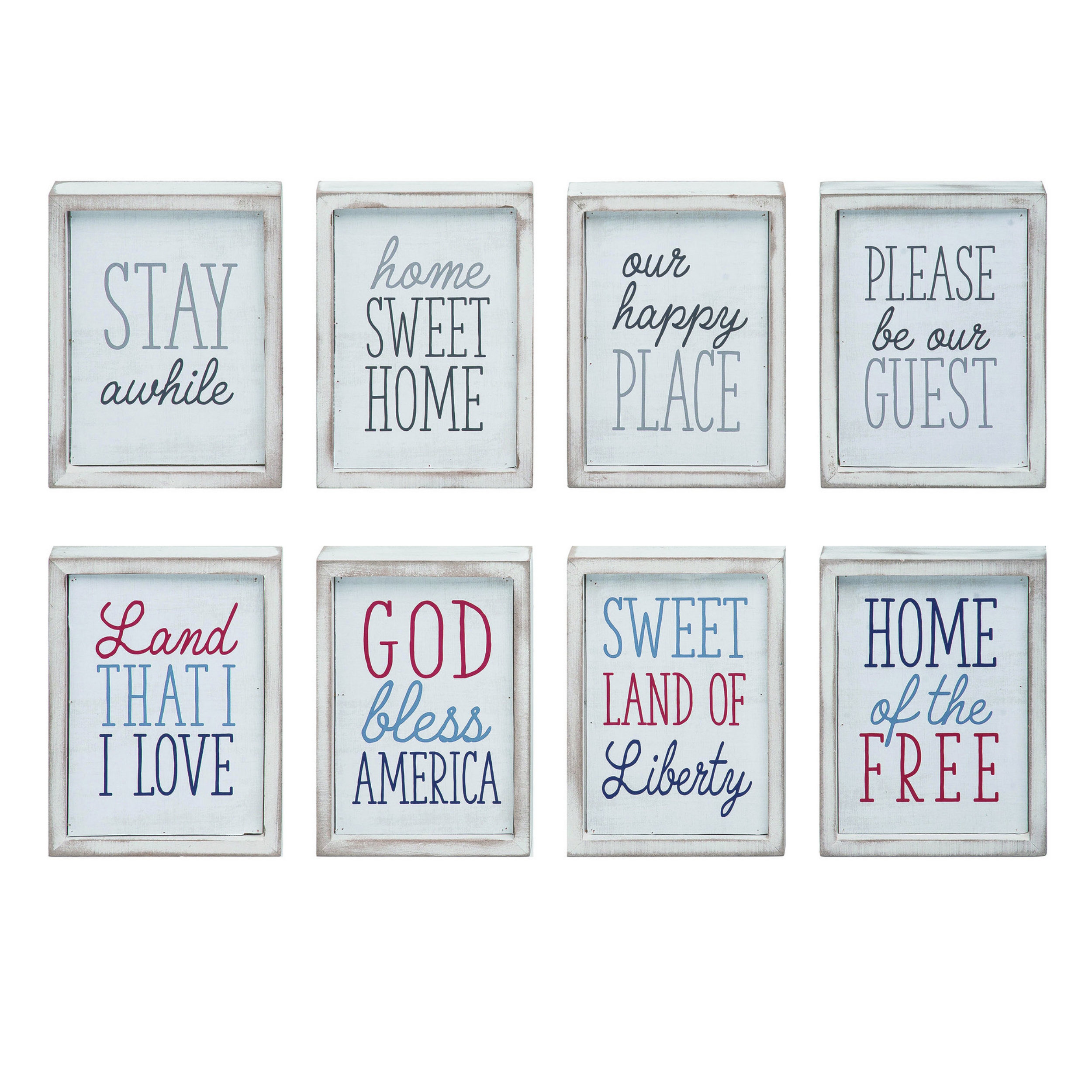 Trinx Reversible Americana Home Wood Tabletop Block Decor Set of 4 ...