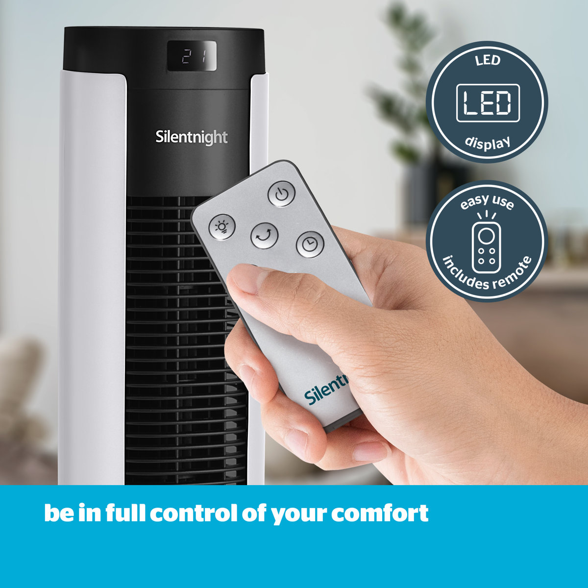 Silent Night Silentnight Airmax Oscillating Quiet Tower Fan with Remote ...