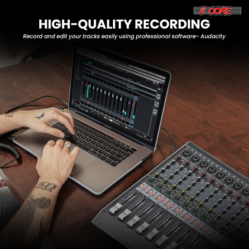 5 Core Audio Mixer 12 Channel DJ Mixing Board Bluetooth USB Analog ...