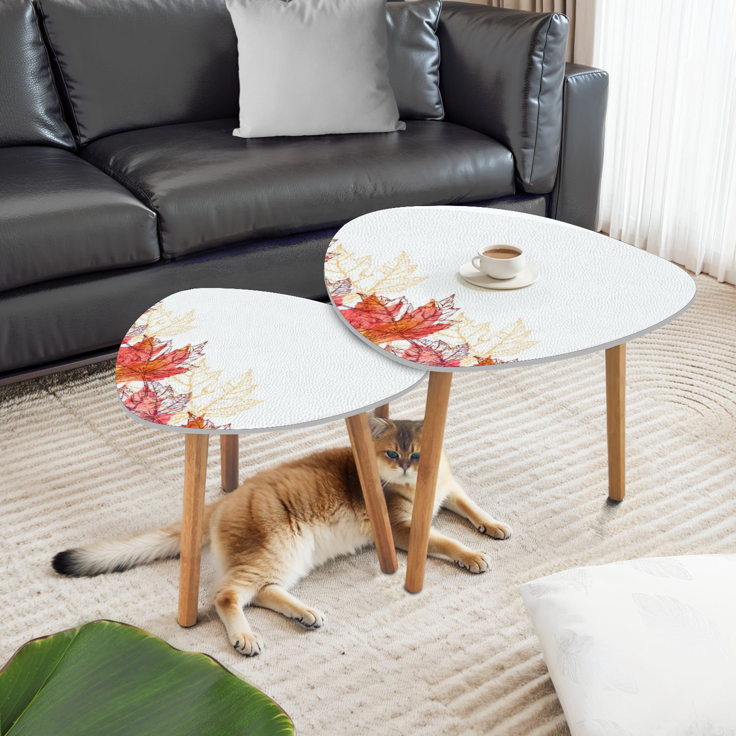 George Oliver Triangle Nesting Coffee Table Set of 2 Maple Leaf Watercolor Ink Seamless End ...