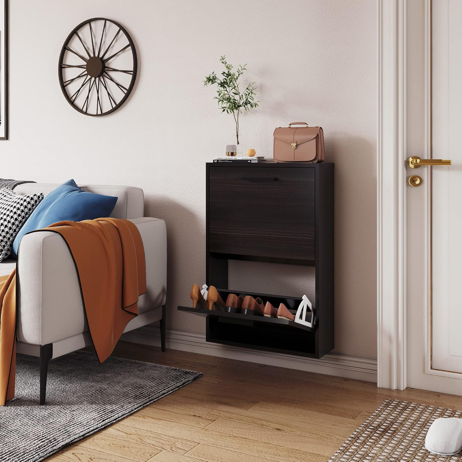 Latitude Run® Shoe Cabinet , Wall Mounted Shoe Organizer With 2 Flip ...