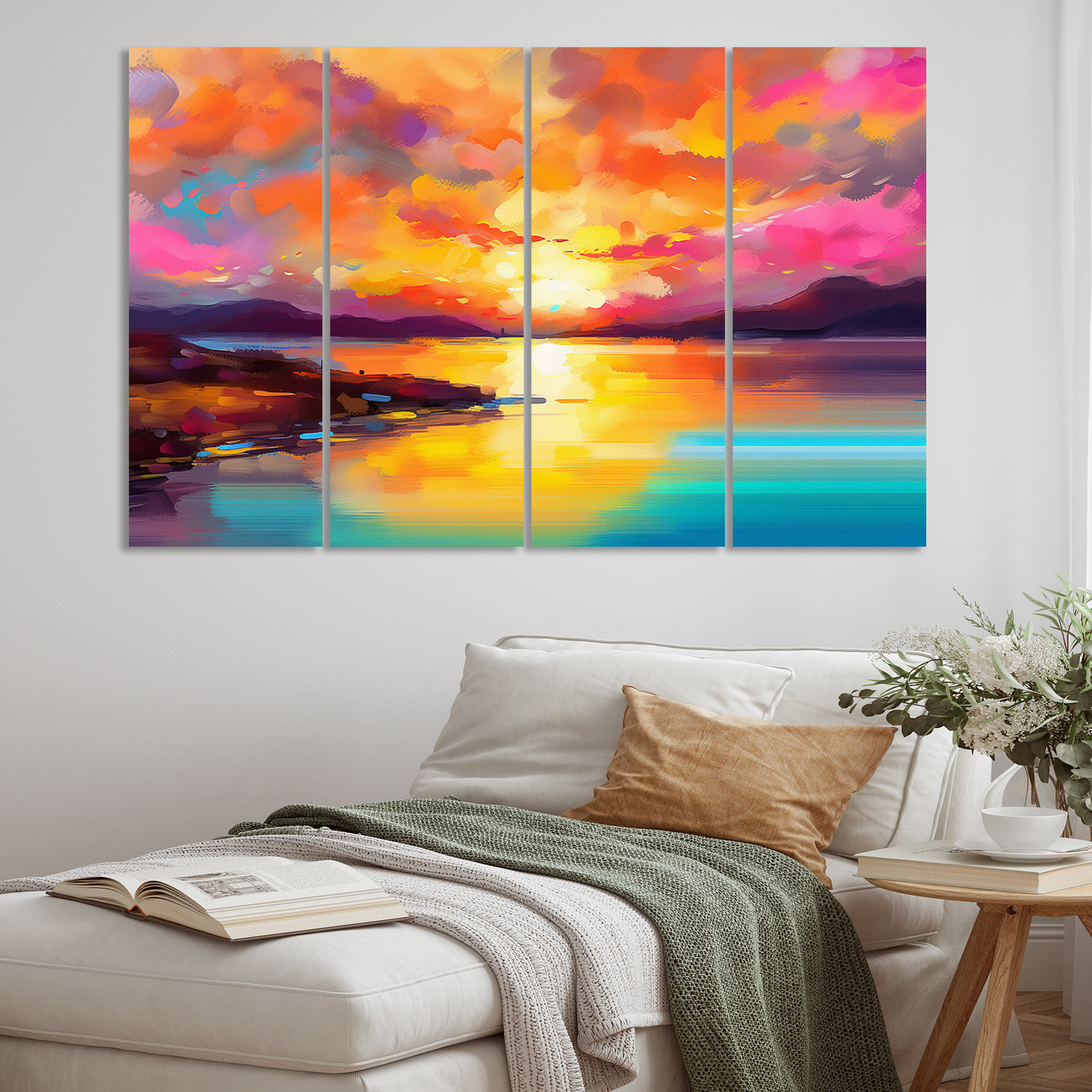 Highland Dunes Sunset With Colorful Reflections II On Canvas 4 Pieces ...