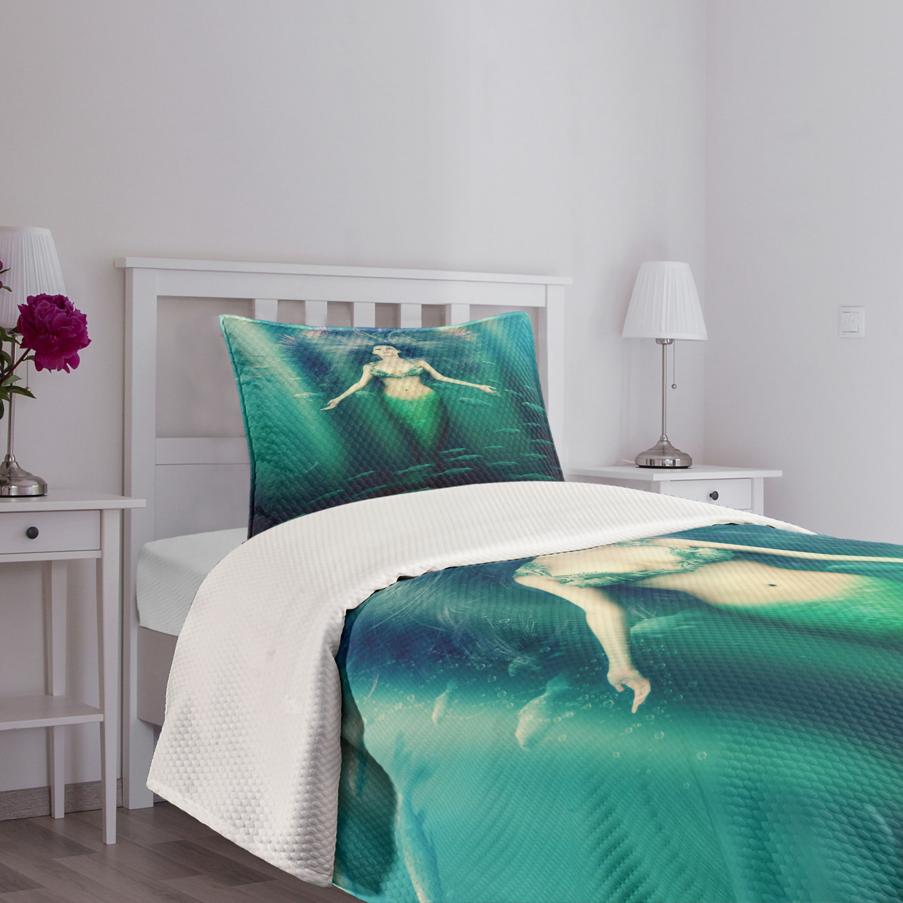 Ambesonne Mermaid Bedspread Underwater Life | Wayfair