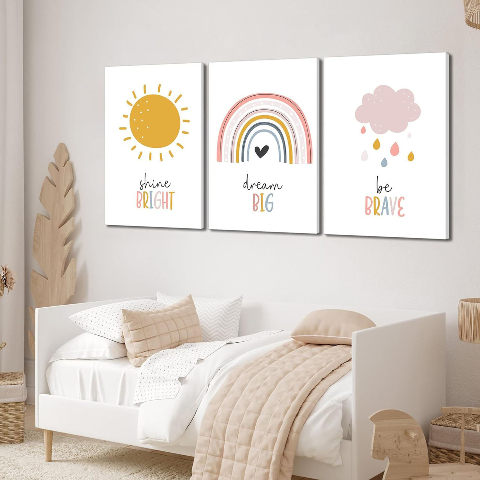 Red Barrel Studio® 3 Pcs Boho Nursery Canvas Wall Art Dream Big Be ...