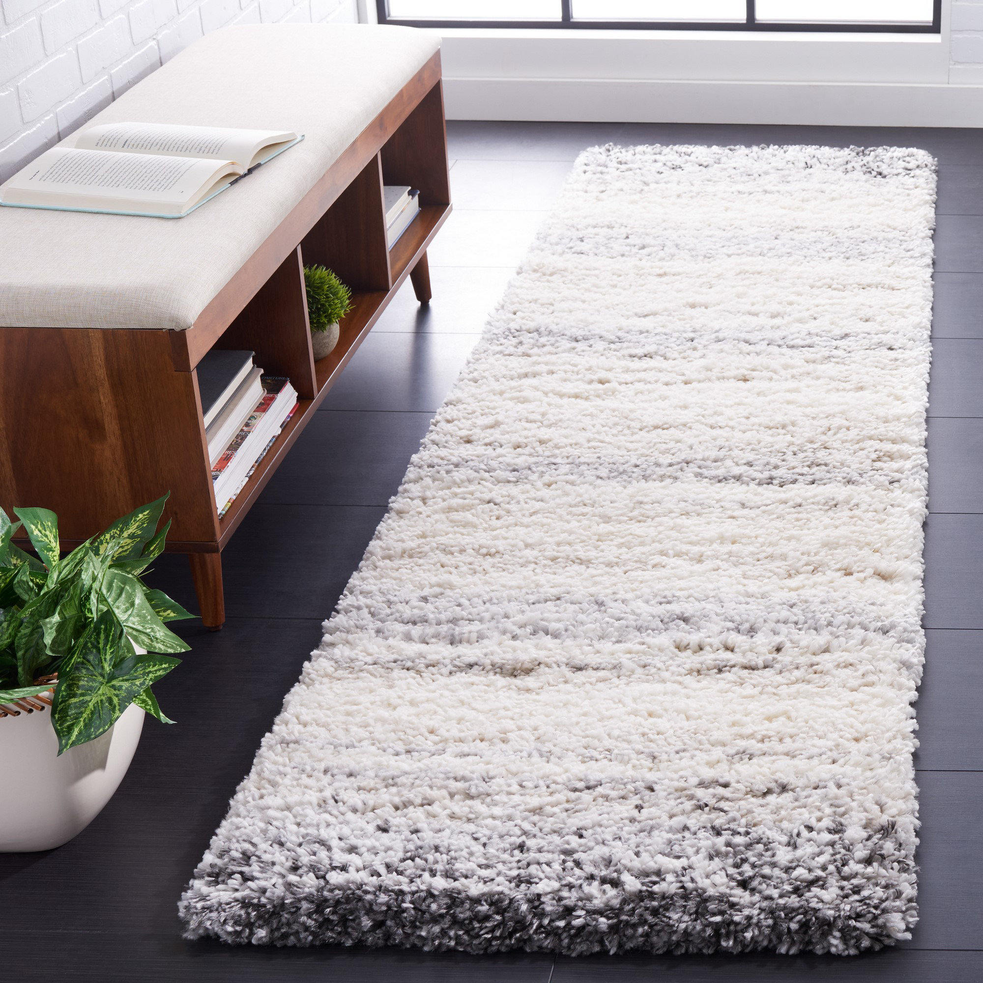 Rosecliff Heights Becquets Shag 800 Performance Striped Rug | Wayfair