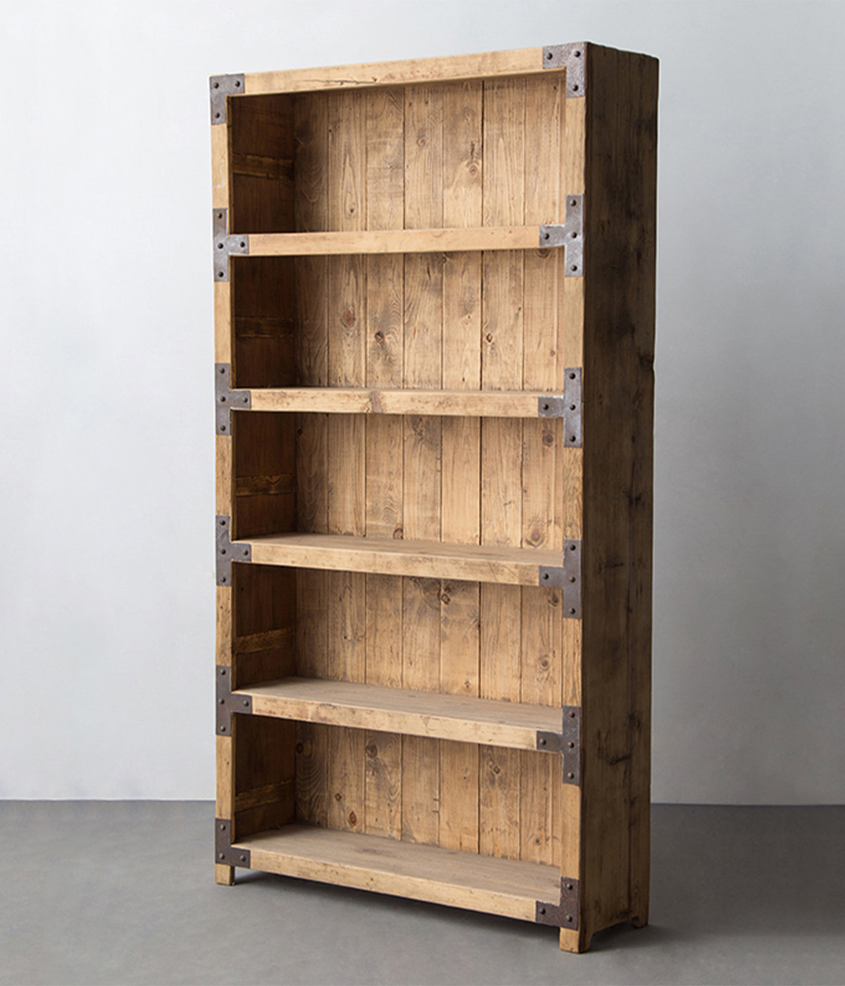 Latitude Run® Rustic Industrial Reclaimed Wood Open Bookshelf with ...